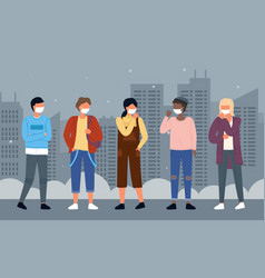 Set multinational characters wearing face Vector Image