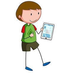 Boy holding a gadget Royalty Free Vector Image