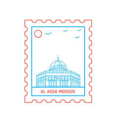 Madina mosque postage stamp blue and red line Vector Image