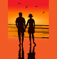 Couple in love sitting on the beach and admiring Vector Image