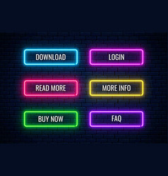 Glow neon buttons for web design set website Vector Image