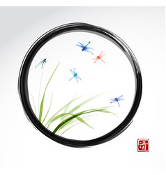Wild orchid on meadow in black enso zen circle Vector Image