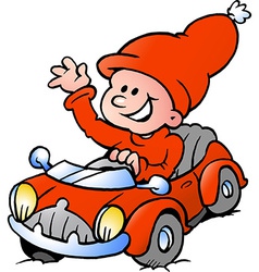 Hand-drawn an happy christmas elf driving in a Vector Image