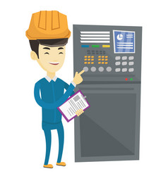 Engineer standing near control panel Royalty Free Vector