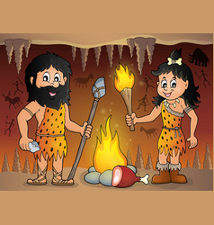 Cave people background prehistoric wild family Vector Image