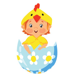 Baby boy wearing easter bunny costume in egg Vector Image