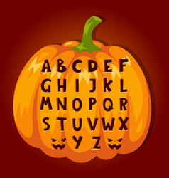 Halloween pumpkin font alphabet text symbols Vector Image