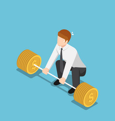Isometric businessman trying to lifting up Vector Image