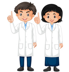 Boy and girl in science gown standing on white Vector Image