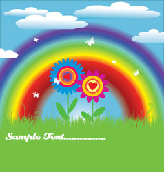 Landscape with rainbow and sun 2 Royalty Free Vector Image