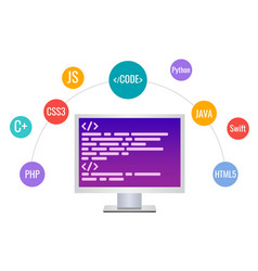 Programming Line Icons Circle Royalty Free Vector Image