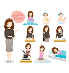 Daily routines woman Royalty Free Vector Image