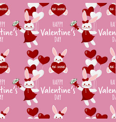 Valentines day seamless pattern with cute rabbits Vector Image