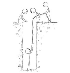 Cartoon man trapped alone inside deep hole or Vector Image