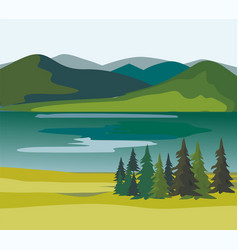 Summer landscape with lake and trees Royalty Free Vector