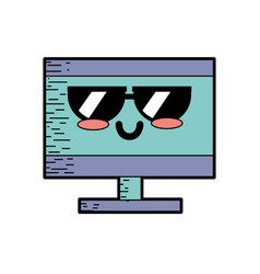 Line kawaii cute funny computer technology Vector Image