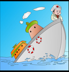 Ship sinking with captain Royalty Free Vector Image