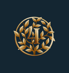 Golden tree number four logo vintage circle emblem