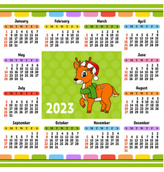 Color calendar for 2023 with a cute character Vector Image