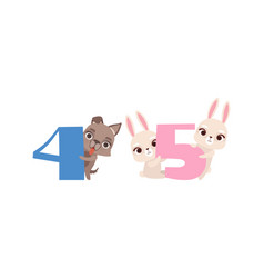 Funny cute bunny animals and number five birthday Vector Image