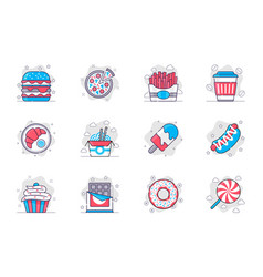 Fast food color gradient isometric icons Vector Image