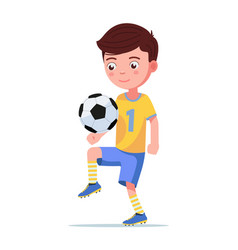 Boy football player kicks ball Royalty Free Vector Image