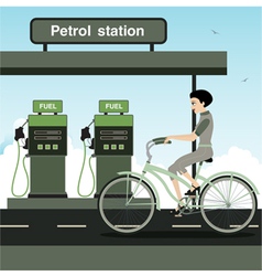 Cartoon funny woman rides a bike isolated Vector Image