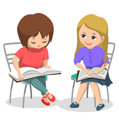 Boy and girl reading book in library Royalty Free Vector