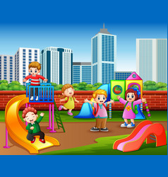 Happy children playing in school playground Vector Image