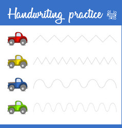 Handwriting practice sheet with cars train basic Vector Image