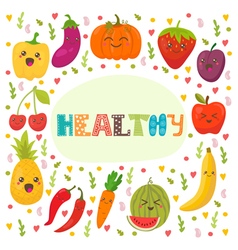 Cute kawaii smiling fruits healthy style Vector Image