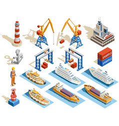 Cargo port isometric composition Royalty Free Vector Image