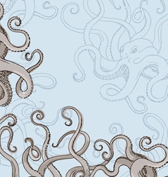 Octopus Kraken card or border with feelers Vector Image