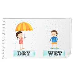 Opposite adjectives dry and wet Royalty Free Vector Image