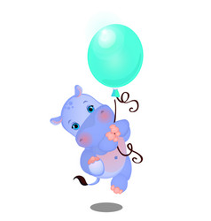 Cute animated bahippo flies on a balloon Vector Image