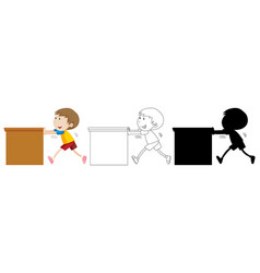 Boy pushing table in color and in outline and Vector Image