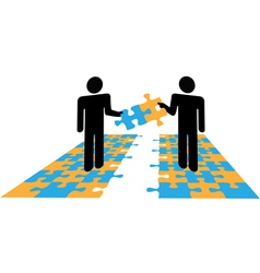 Cartoon of two businessmen holding and connecting Vector Image