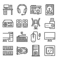 Computer hardware icons pc components Royalty Free Vector