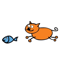 Cat chasing fish Royalty Free Vector Image - VectorStock