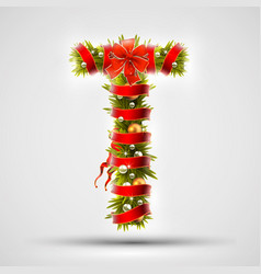 Christmas font letter t tree Royalty Free Vector Image