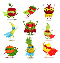 Set of fruit and berry hero superhero characters Vector Image