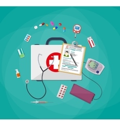 First aid kit with medical equipment Royalty Free Vector