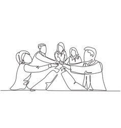 Teamwork concept one single line drawing young Vector Image