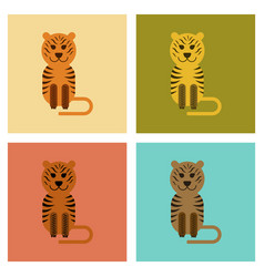 Assembly flat icons nature cartoon tiger Vector Image