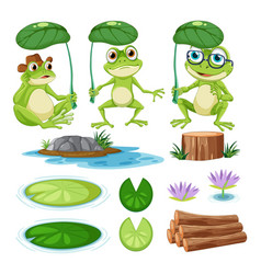 Green frog cartoon characters collection Vector Image