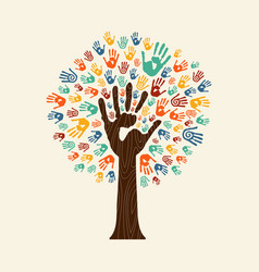 Hand print people tree symbol for community help Vector Image