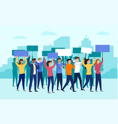 Protesting people with flags and loudspeakers Vector Image