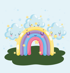 Cute rainbows clouds sun weather sky cartoon Vector Image