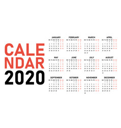 Traditional view calendar layout for 2020 year Vector Image