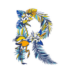 Summer pattern hand drawn letter a palm leaves Vector Image
